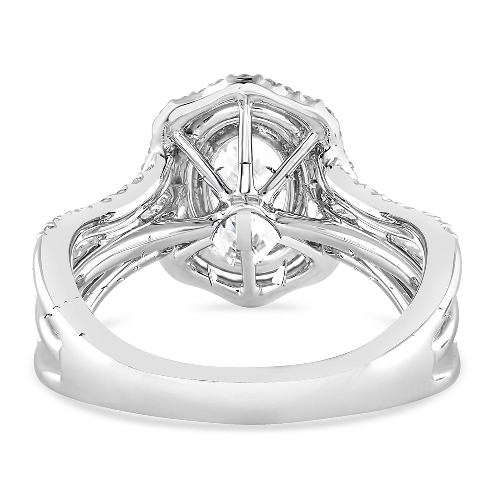 14K Wavey Split Shank Oval Diamond Halo Engagement Ring – American Ring ...