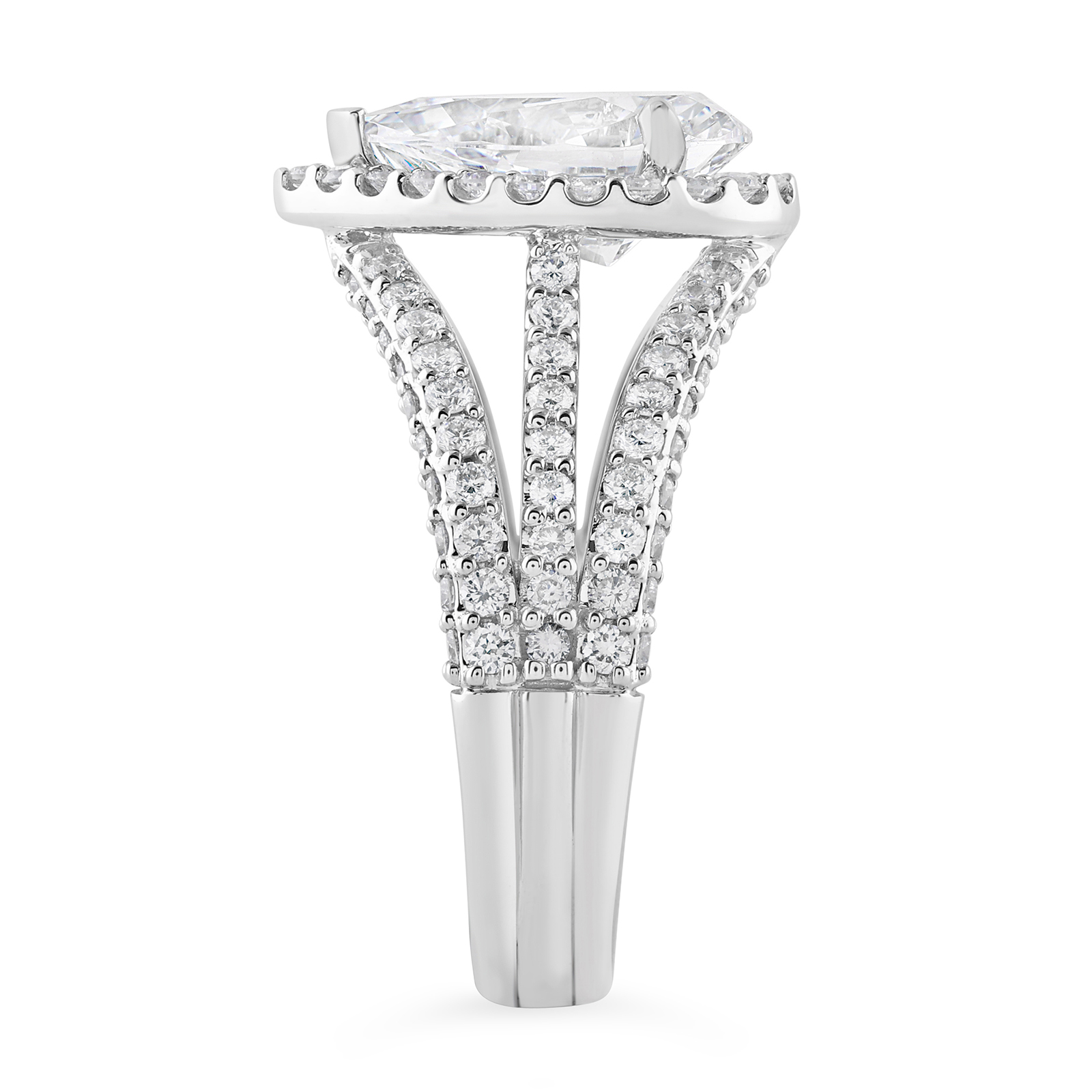 14K Triple Split Shank Pear Diamond Halo Engagement Ring – American ...