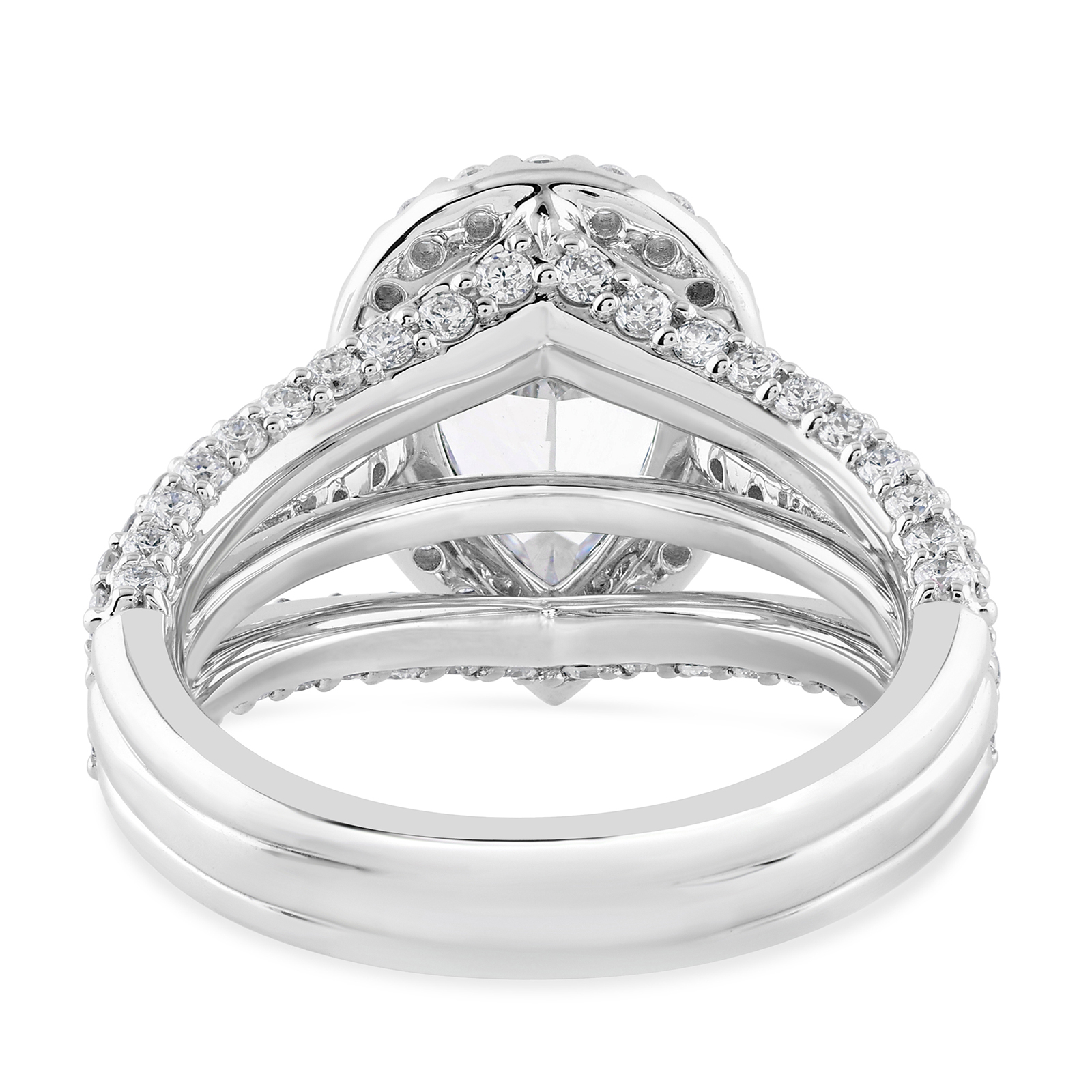 14K Triple Split Shank Pear Diamond Halo Engagement Ring – American ...